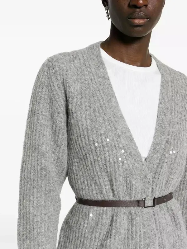 Peserico Sequin-embellished Belted Alpaca Wool-blend Cardigan