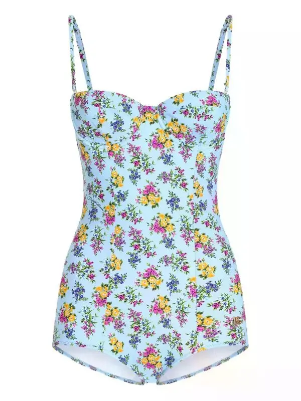 Dolce & Gabbana Floral Print One-piece Swimsuit - Blue