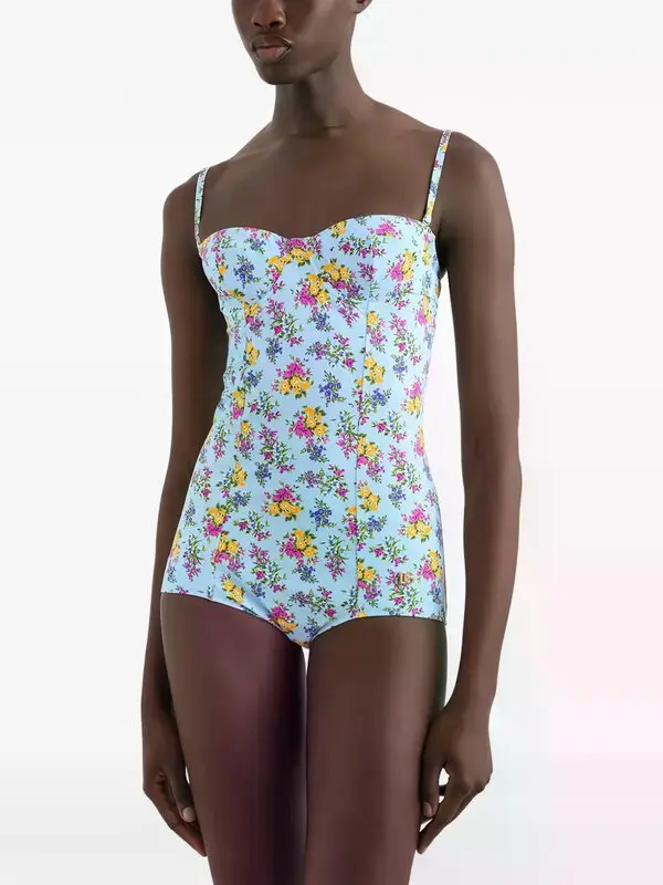 Dolce & Gabbana Floral Print One-piece Swimsuit - Blue