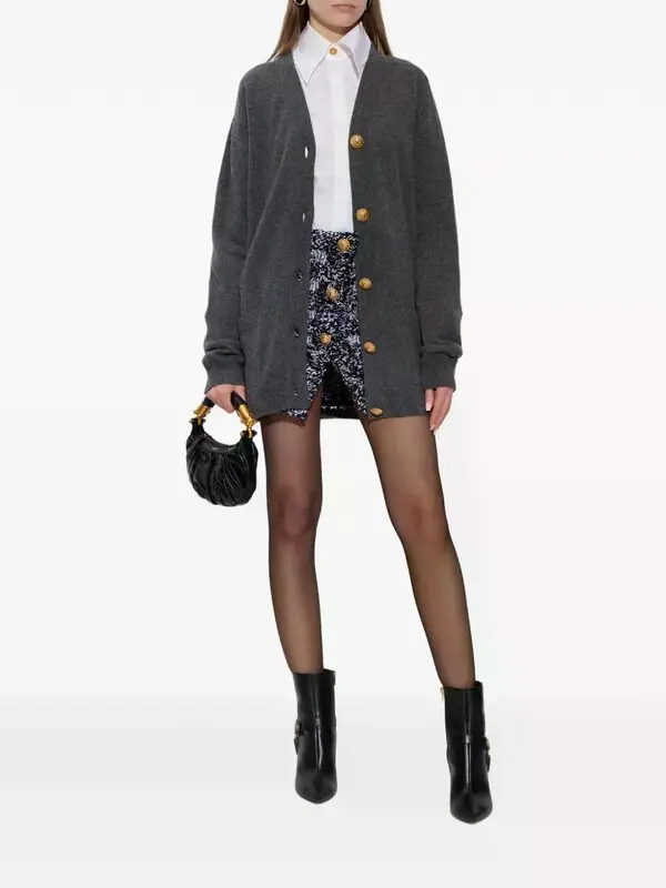 Balmain Gold-tone Button Cardigan - Grey