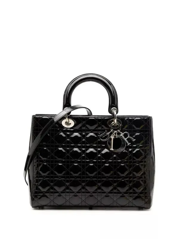 Dior Large Patent Cannage Lady Satchel - Black