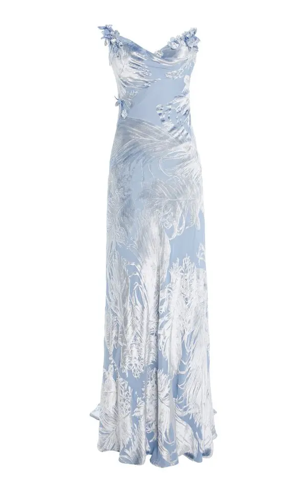 Oscar De La Renta Draped Devoré Velvet Gown - Light Blue