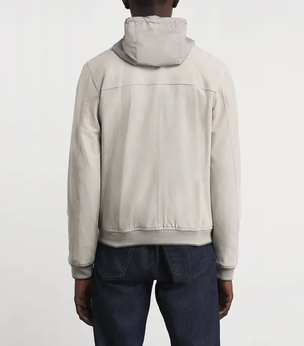MOORER Suede Hybrid Bomber Jacket With Detachable Hood - Beige
