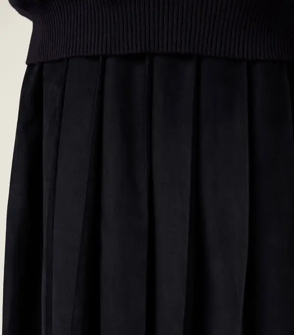 Miu Miu Waxed Suede Pleated Midi Skirt