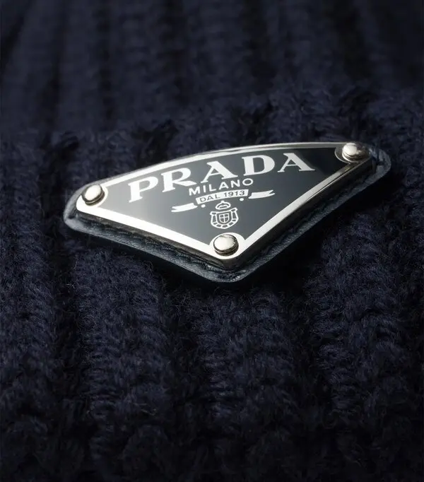 Prada Ribbed Wool Beanie - Blue