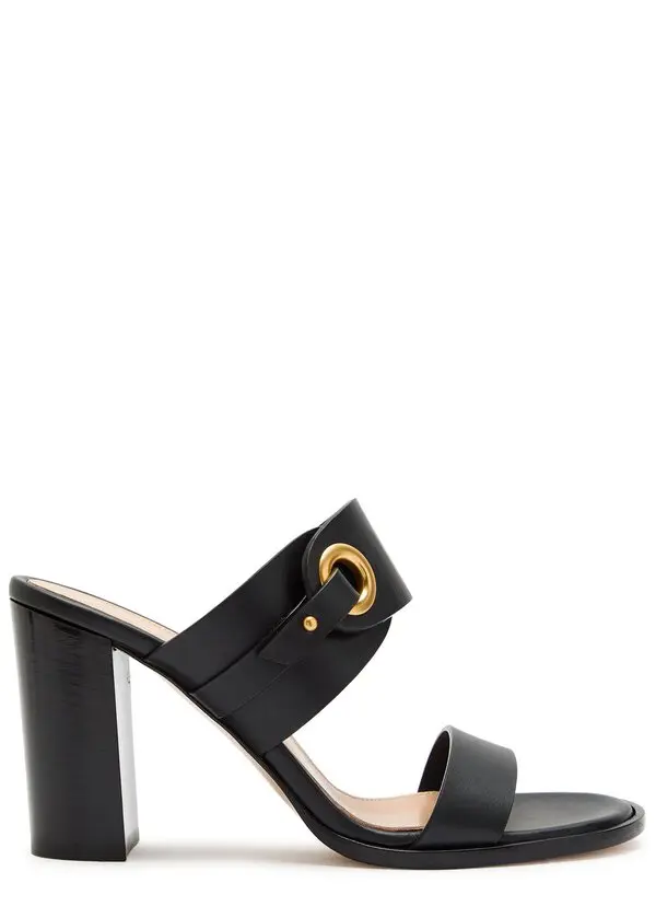 GIANVITO ROSSI Belted Leather Block Heel Sandals - Black
