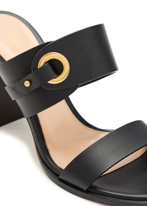 GIANVITO ROSSI Belted Leather Block Heel Sandals - Black