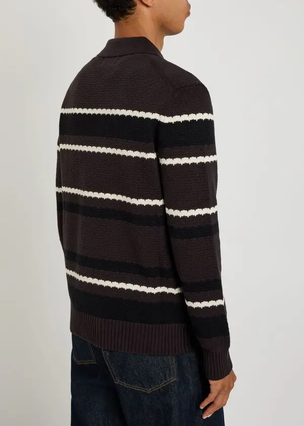 Nn07 Striped Cotton Polo Jumper - Black