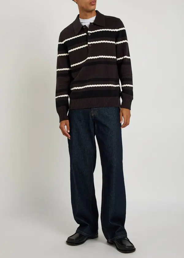 Nn07 Striped Cotton Polo Jumper - Black