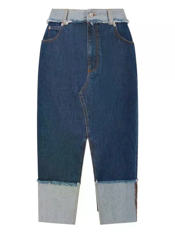 Marni Frayed Denim Midi Skirt - Blue