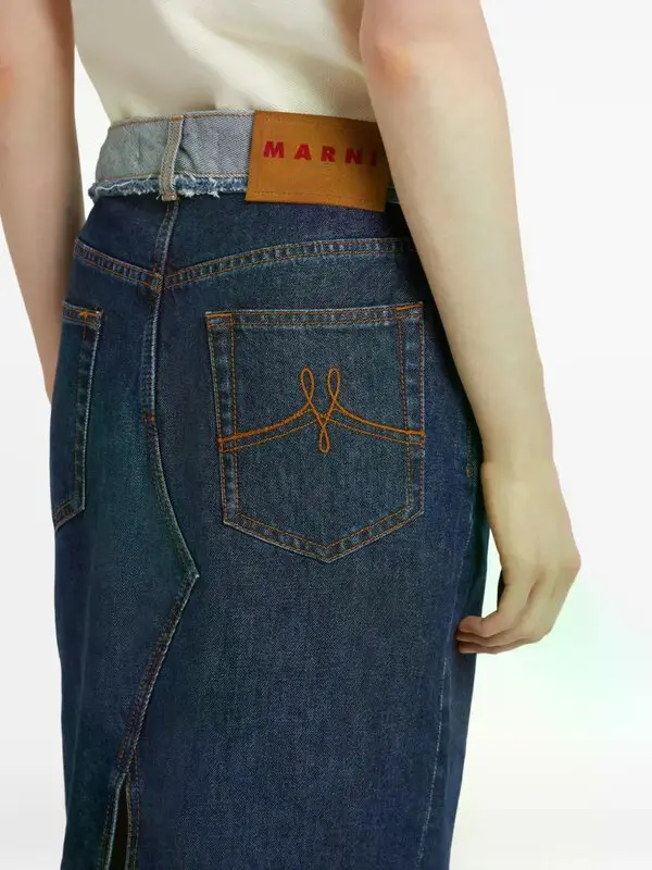 Marni Frayed Denim Midi Skirt