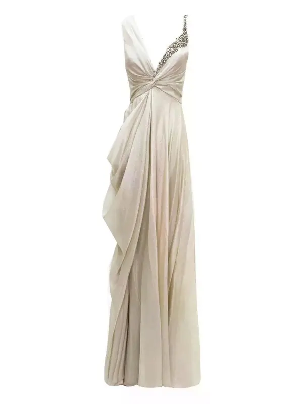 GEMY MAALOUF Asymmetrical Draped Maxi Dress - Neutrals