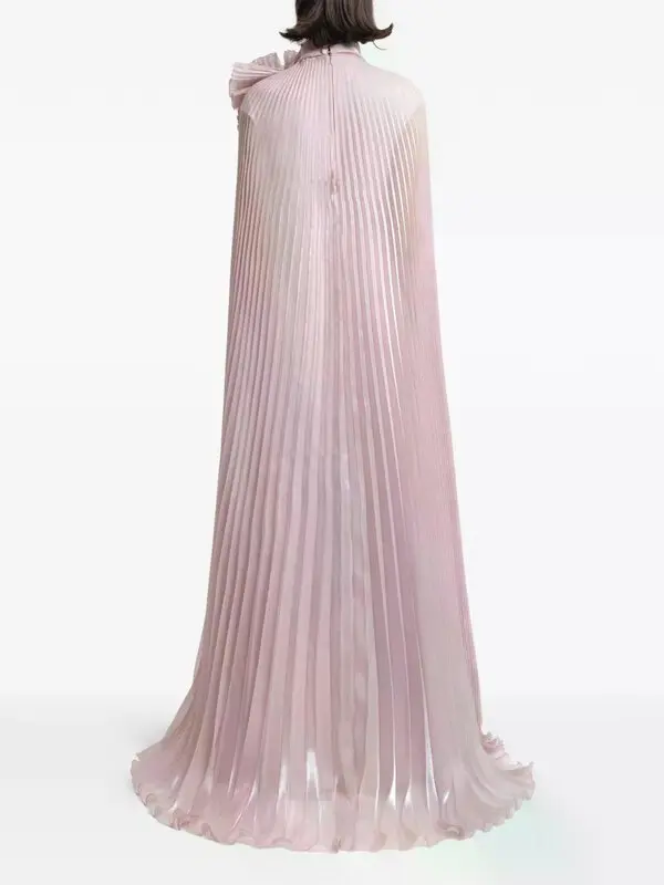 GEMY MAALOUF Pleated Maxi Dress With Flower Detail - Pink