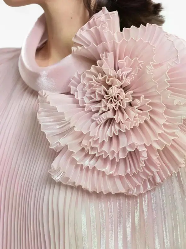 GEMY MAALOUF Pleated Maxi Dress With Flower Detail - Pink