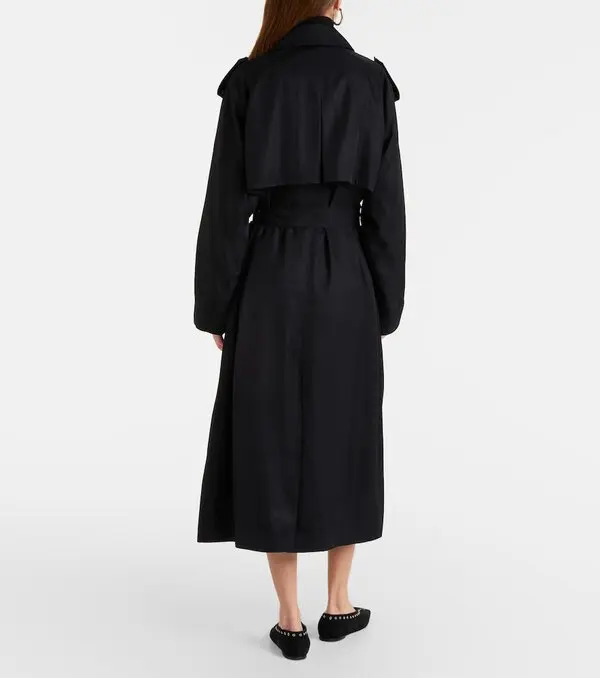 THE FRANKIE SHOP Veyron Double-breasted Twill Trench Coat - Black