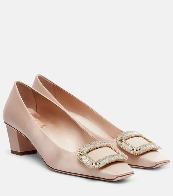 ROGER VIVIER Belle Vivier Embellished Satin Pumps - Beige