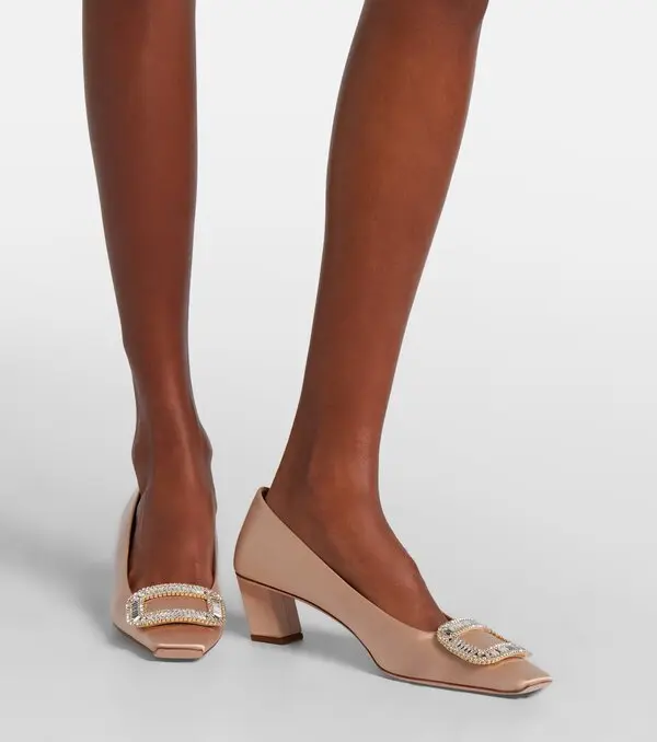 ROGER VIVIER Belle Vivier Embellished Satin Pumps - Beige