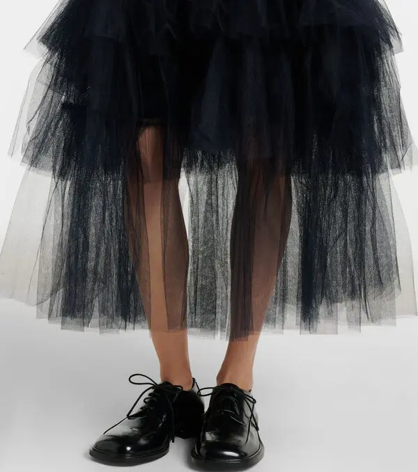 Simone Rocha Ruffled Tulle Midi Skirt - Black