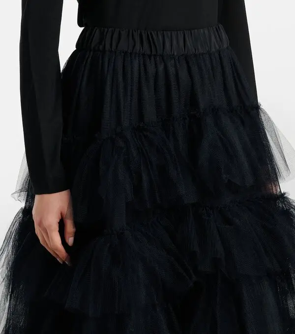 Simone Rocha Ruffled Tulle Midi Skirt - Black