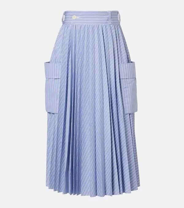Sacai Striped Cotton-blend Midi Skirt - Blue