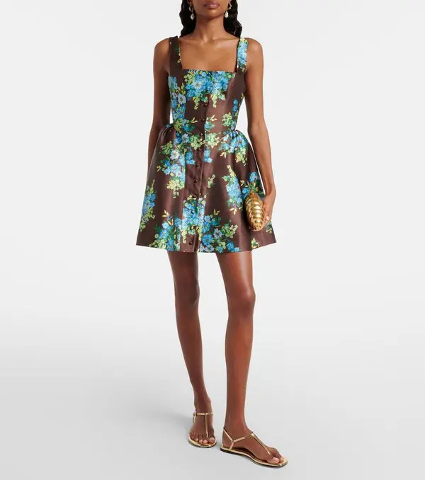 ALEMAIS Floral Peplum Satin Minidress