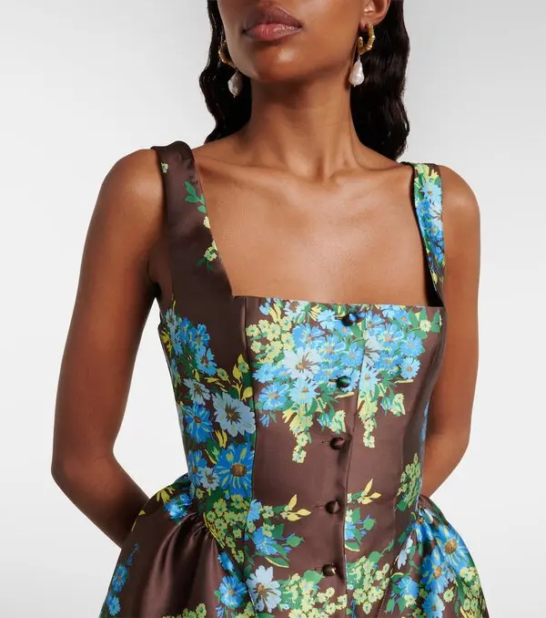 ALEMAIS Floral Peplum Satin Minidress
