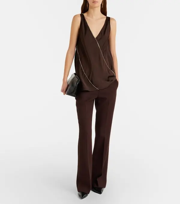 JIL SANDER Embellished Satin V-neck Top