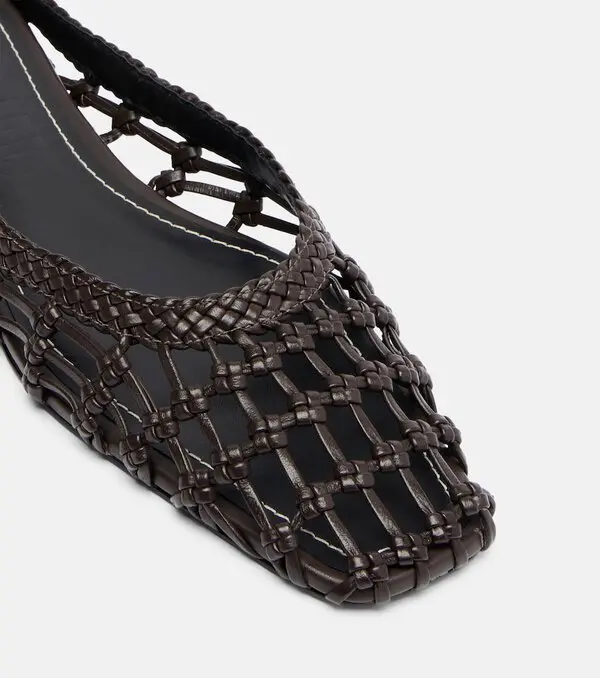 Staud Otto Woven Leather Mules - Brown