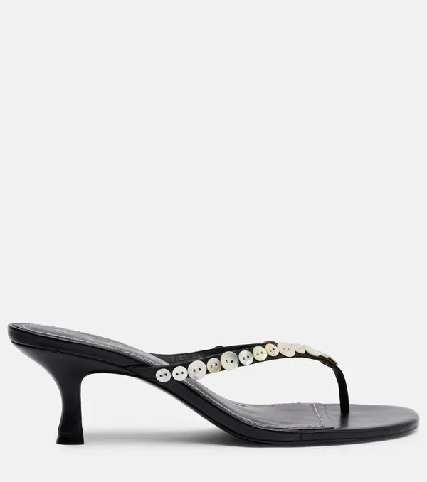 Staud Freja Embellished Leather Thong Sandals