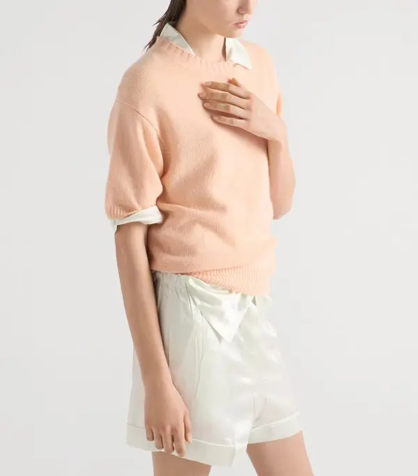 Prada Wool-cashmere Short-sleeve Crew Neck Sweater