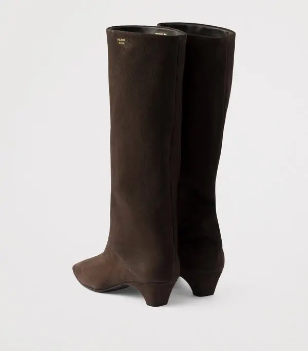 Prada Suede Heeled Boots - Brown