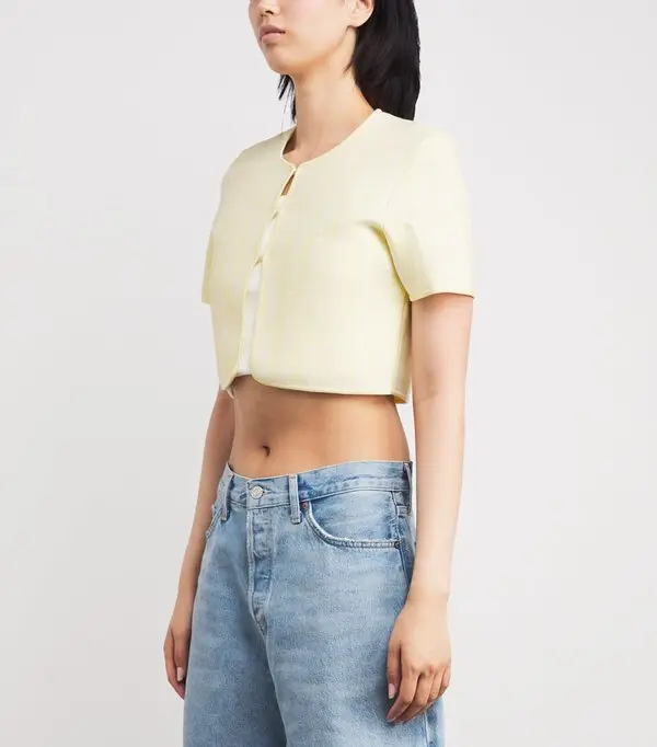 Maje Jacquard Cropped Cardigan - Yellow