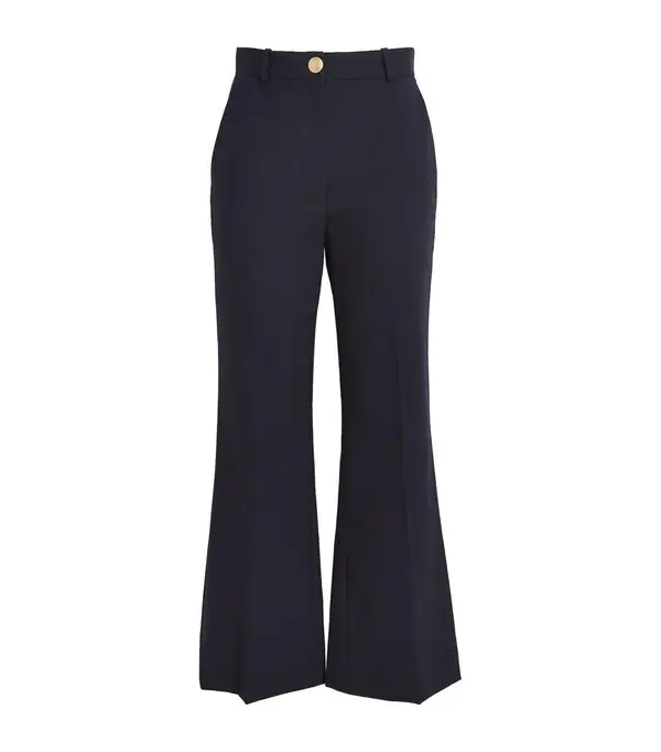 Sandro Wool-blend Flared Trousers With Gold-tone Button Detail