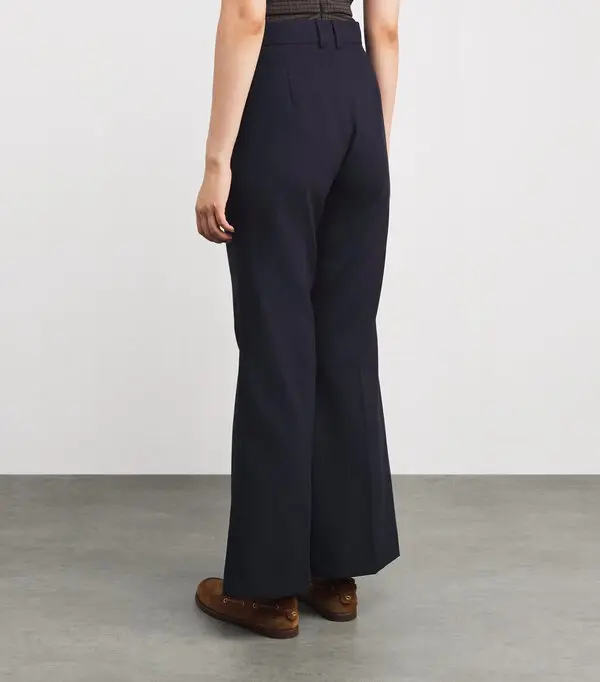 Sandro Wool-blend Flared Trousers With Gold-tone Button Detail