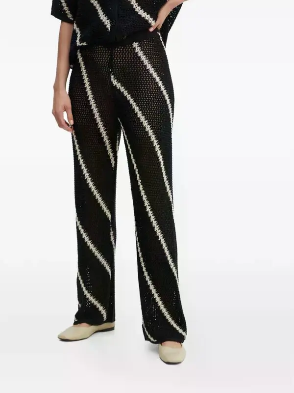 SAMSOE SAMSOE Striped Knitted Wide Leg Trousers - Black
