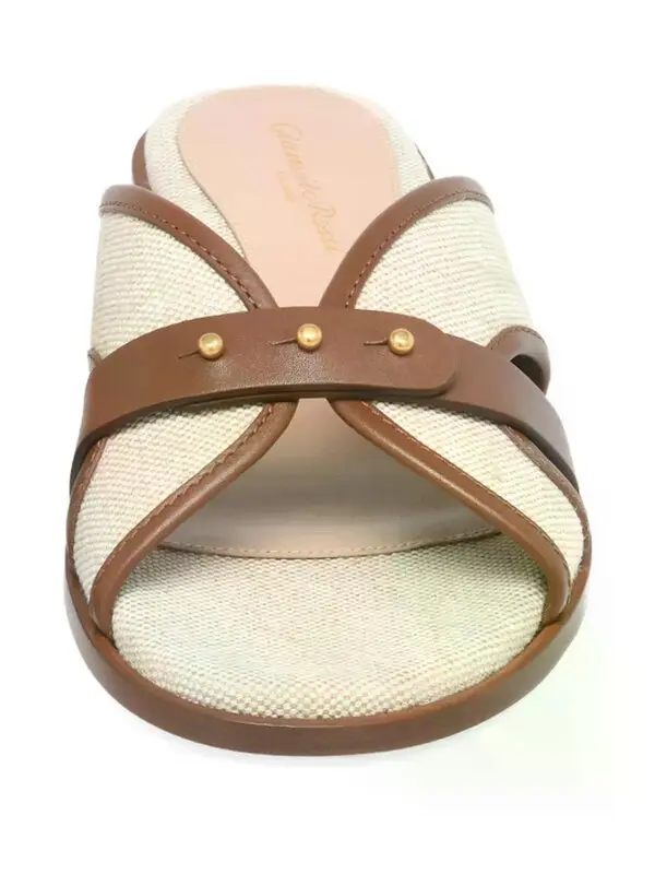GIANVITO ROSSI Beige Crossover Strap Studded Flat Sandals