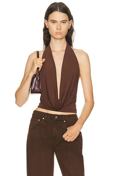 MIMCHIK Nico Cowl Halter Top - Chocolate
