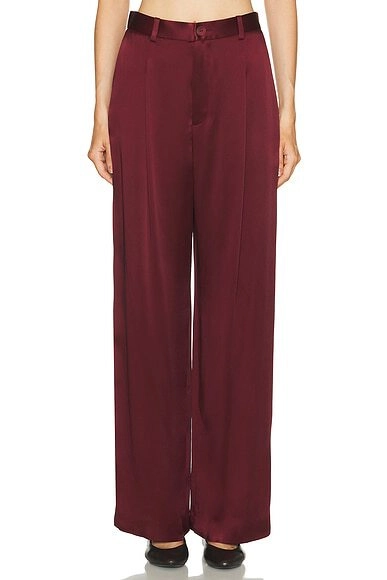 Lapointe Satin Relaxed Pleat Trousers - Crimson