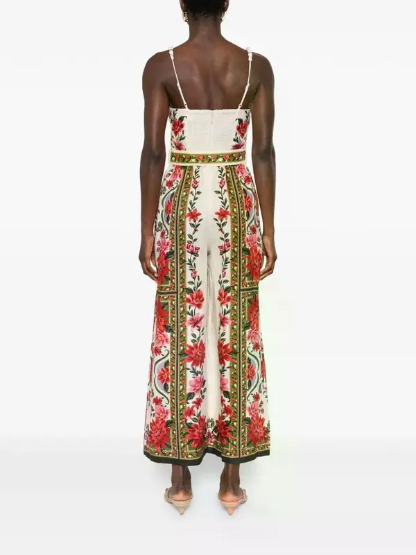 Farm Rio Floral Belted Jumpsuit - Neutrals