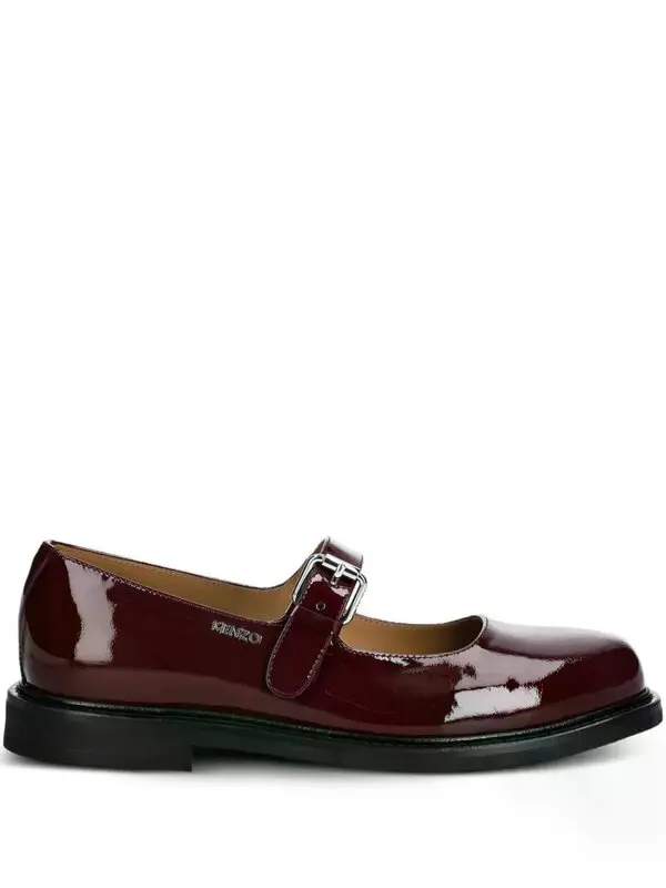 Kenzo Buckled Leather Mary Jane Flats - Red