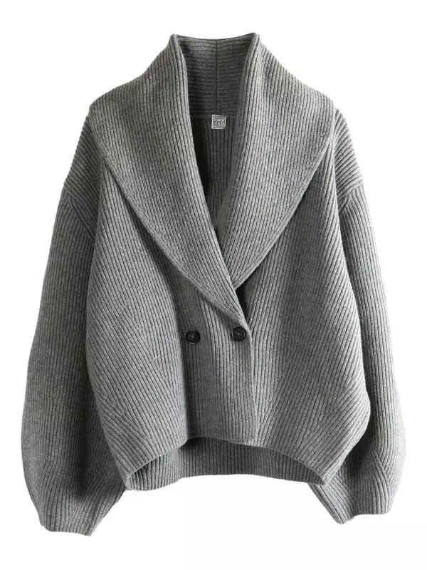 TOTEME Shawl-lapel Ribbed Knit Double-breasted Cardigan - Grey