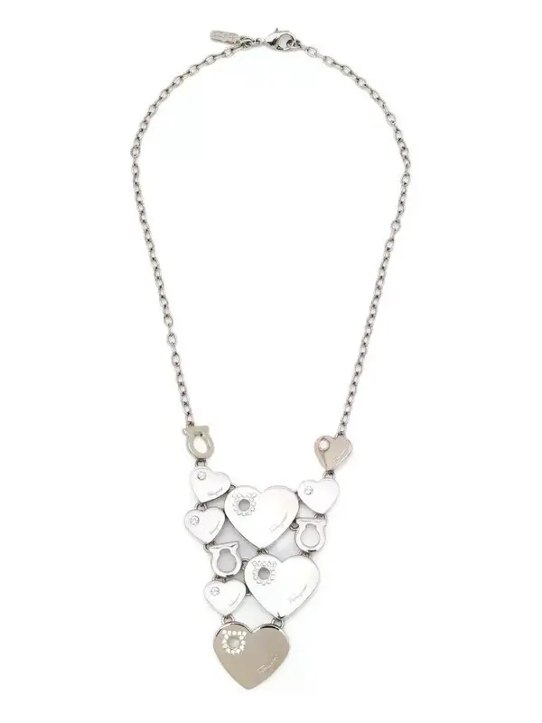 FERRAGAMO Tone Crystal Embellished Heart Necklace - Silver