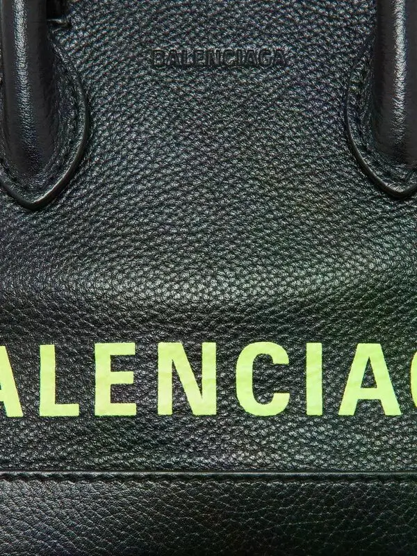 Balenciaga Leather Logo Print Top Handle Satchel Bag