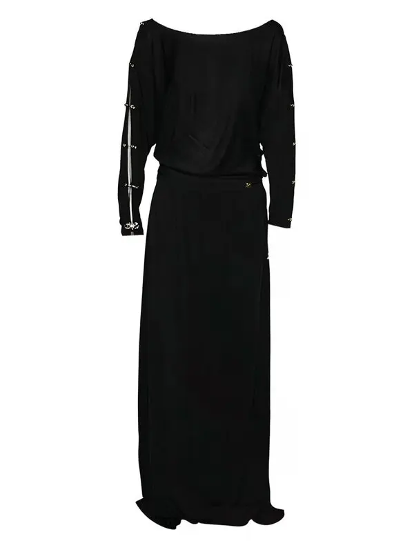 Roberto Cavalli Jersey Maxi Dress With Metal Link Sleeves - Black