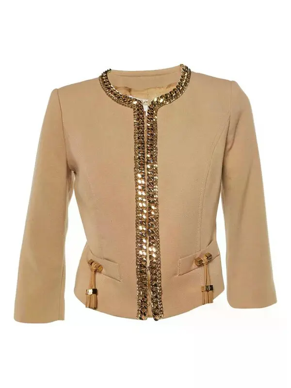 Elisabetta Franchi Cropped Jacket With Chain Trim And Tassels