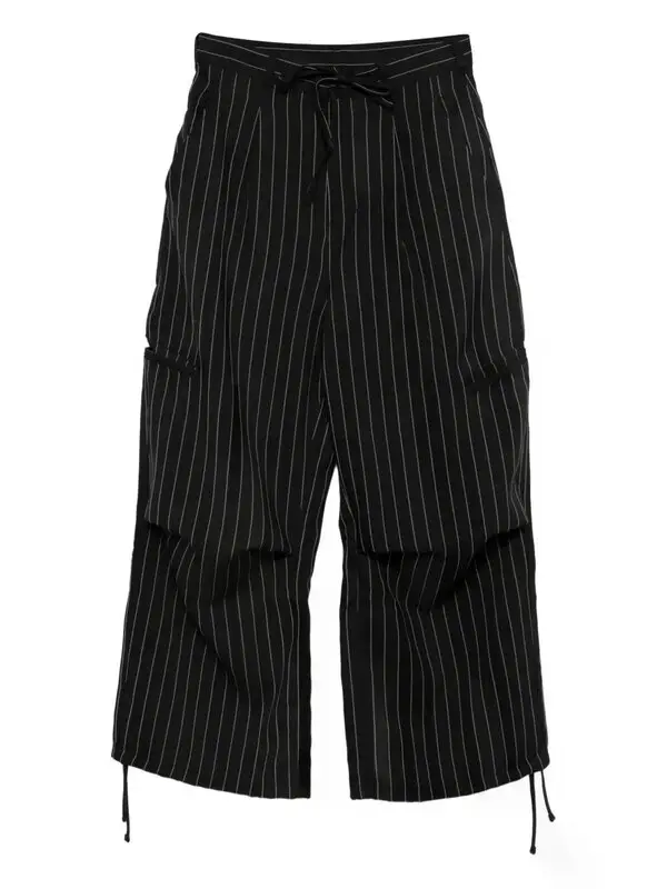 Y3 Pinstriped Drawstring Trousers - Black