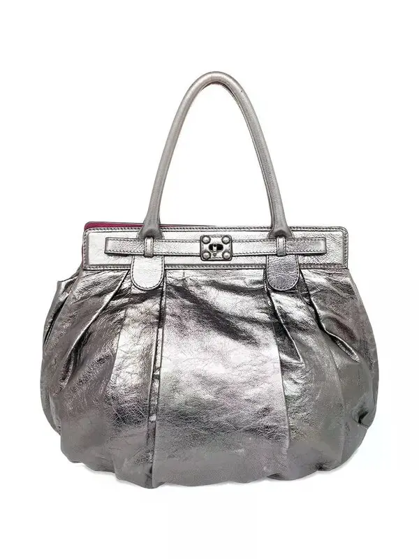 ZAGLIANI  Pewter Leather Pleated Tote Bag - Silver