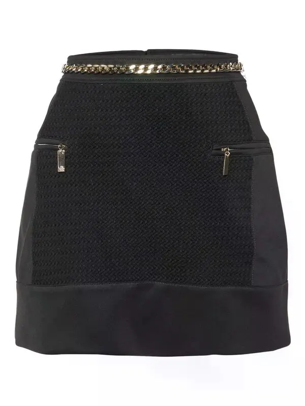 Elisabetta Franchi Textured High-waist Mini Skirt With Chain Detail