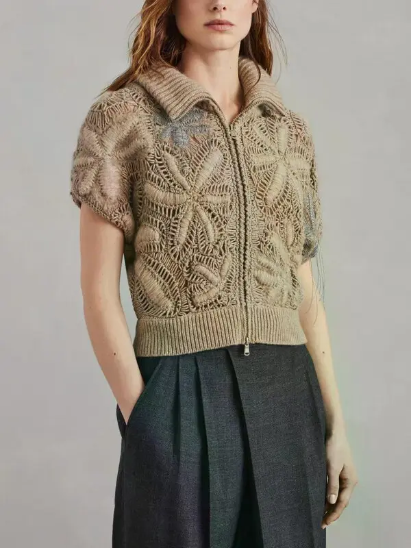 Brunello Cucinelli Cashmere Crochet Knit Cardigan