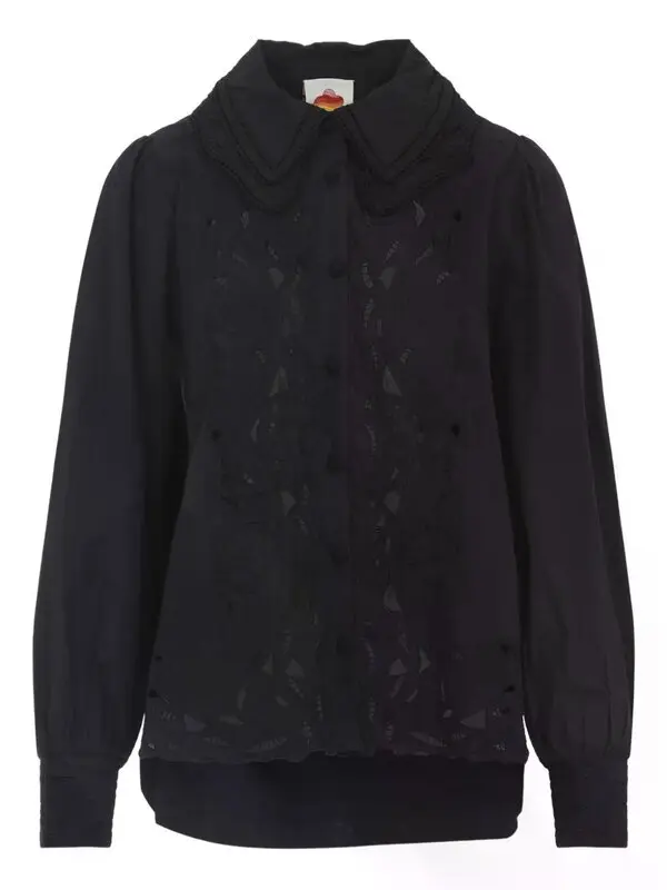 Farm Rio Cut-out Scalloped Blouse - Black